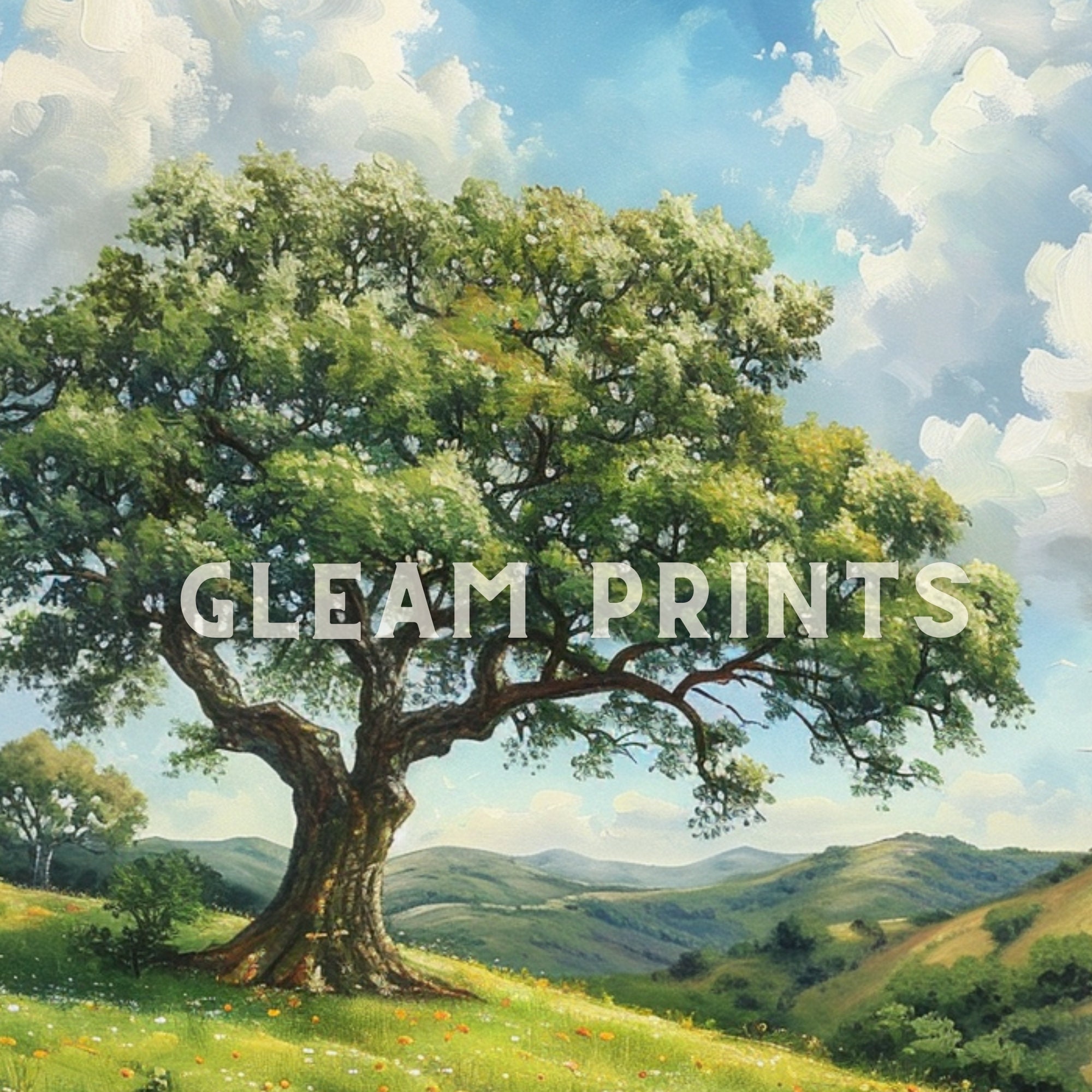 Spring Country Field Painting | Tree Print | Tree Printable | Spring ...