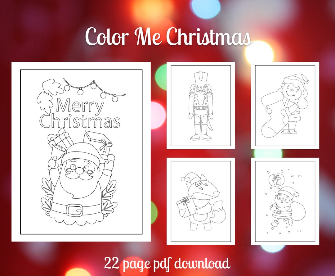 22 Cute Christmas Coloring Sheet Pages Book, PDF Instant Printable ...