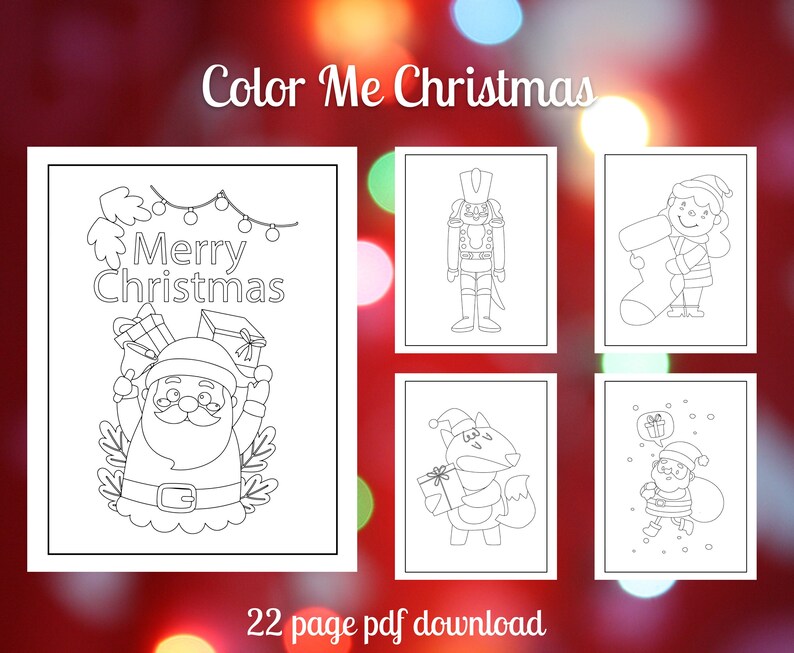 22 Cute Christmas Coloring Sheet Pages Book, PDF Instant Printable ...