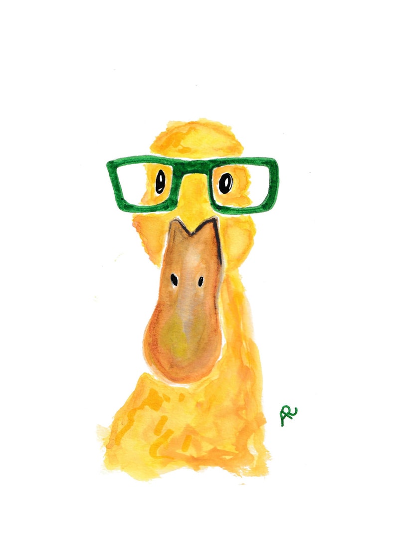 Digital Prints of Original Watercolor Smart Duck With Green Glasses - Etsy