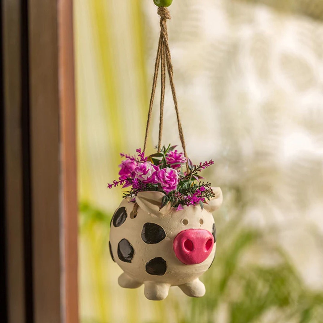 Unique Planter, Hanging Indoor Planter, Boho Piggy Hanging Planter Pot ...