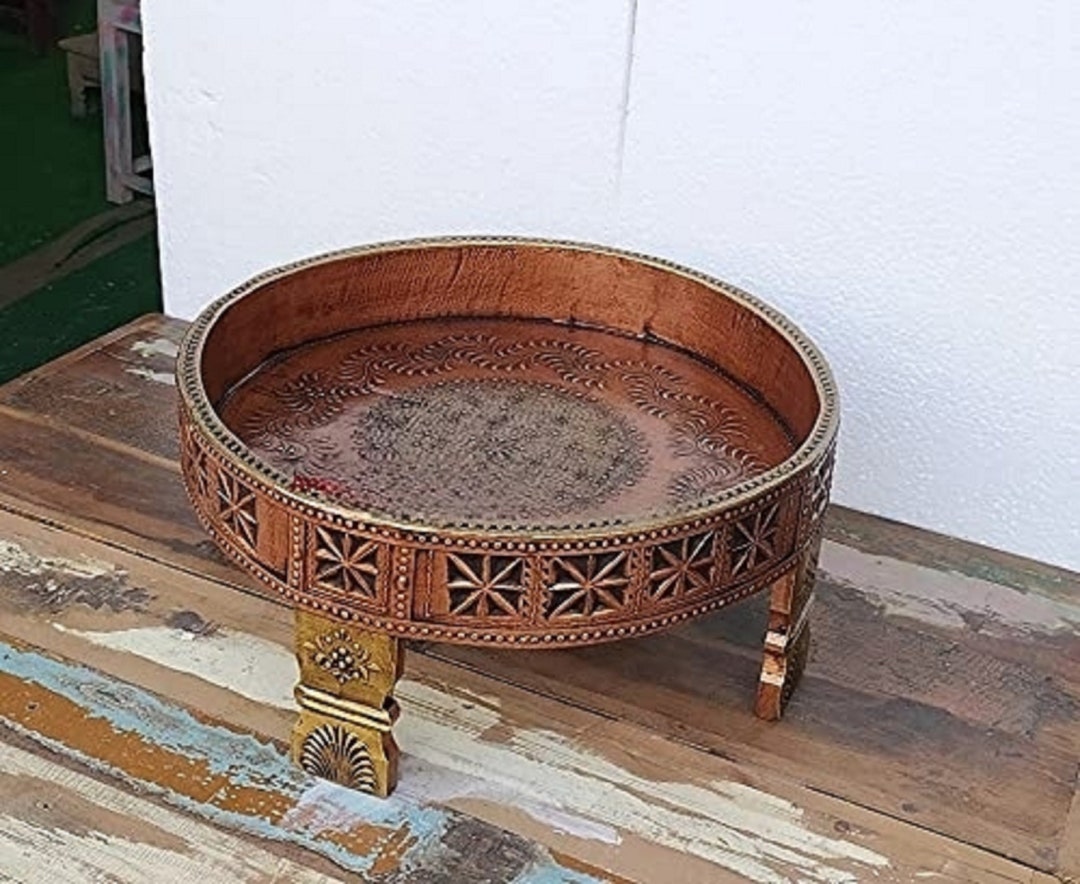 Handmade Chakki Table Beautifully Embossed Painted Metal Fitted Table ...