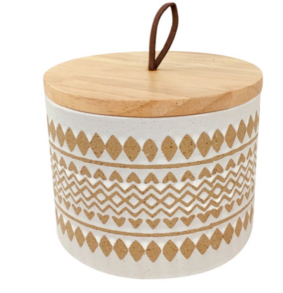 Bamboo And Stoneware Zig Zag Pot With Lid Kitchen Storage Kitchen ...