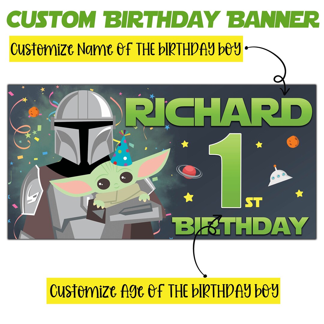 Baby Yoda Banner Birthday Custom Banner Custom Sign Boy Mandalorian ...