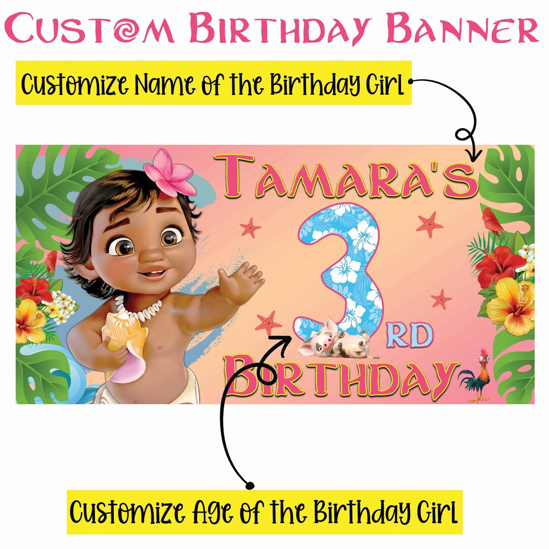 Moana Banner Moana Baby Birthday Custom Banner Custom Sign Girl Disney ...