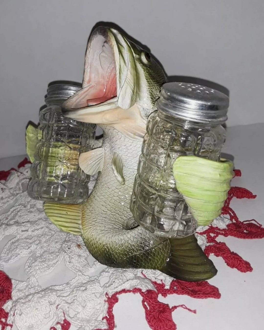 River Edge Poly Resin Products Bass Holding a Salt and Pepper - Etsy