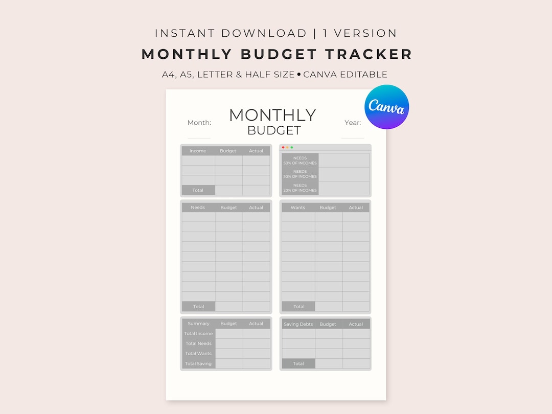 Editable Monthly Budget Tracker Plan Finances - Etsy