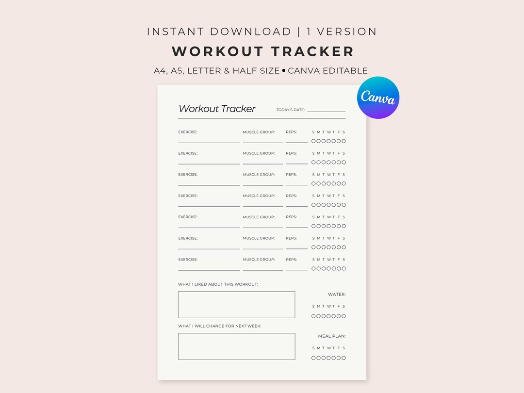 Editable Workout Tracker Template - Fitness Planner | Instant Download ...