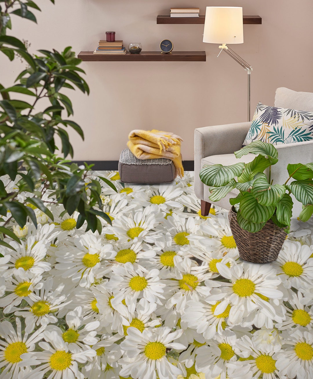 3D White Daisy 5182 Floor Wallpaper Murals Self-adhesive Removable ...