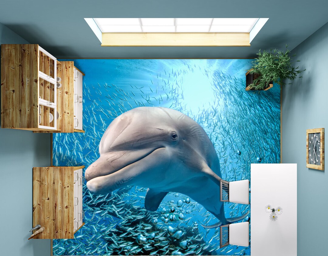 3D Dolphin Fish 5531 Floor Wallpaper Murals Self-adhesive Removable ...