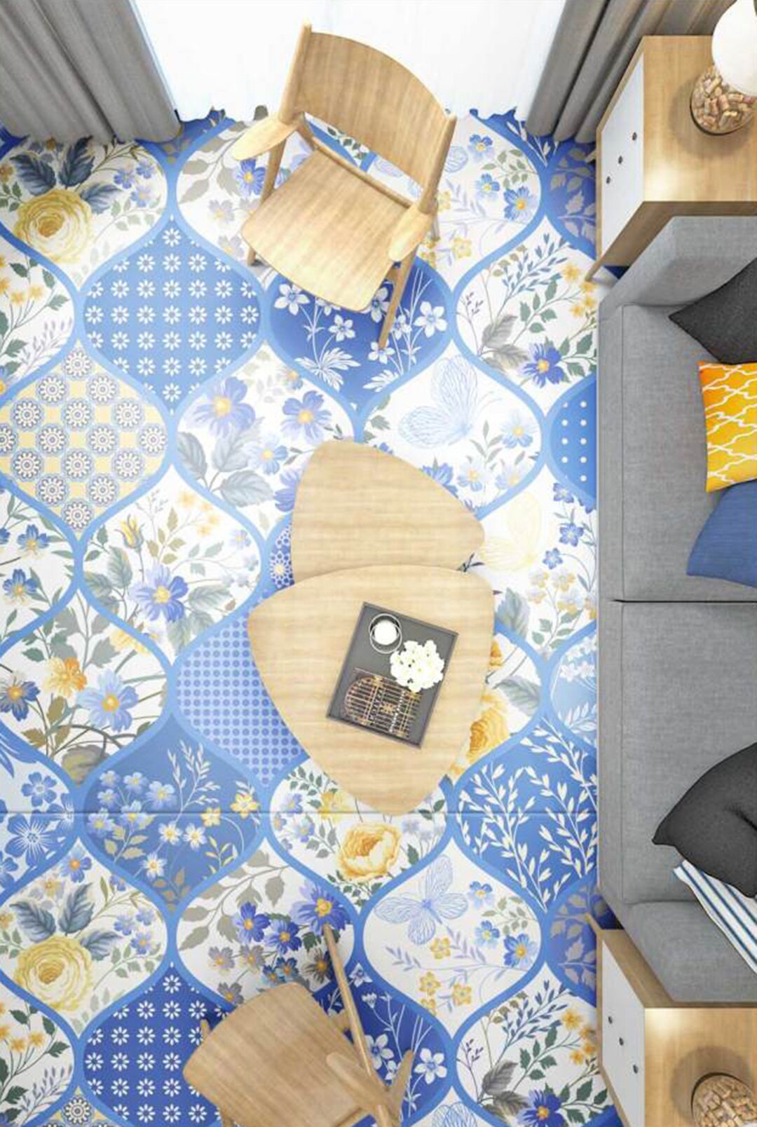 3D Blue Pattern Flower 1411 Floor Wallpaper Murals Self-adhesive ...