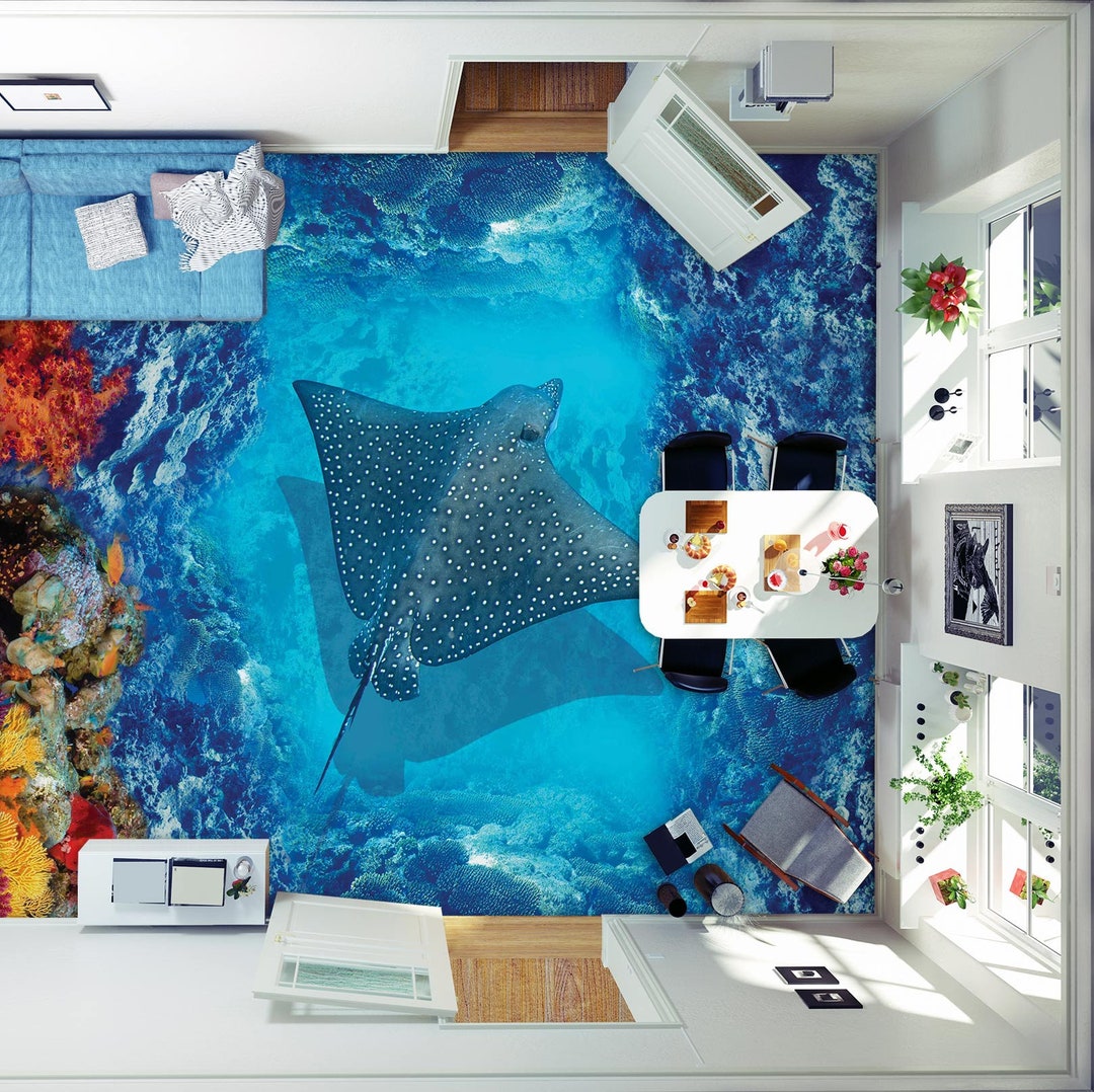 3D Stingray 6318 Floor Wallpaper Murals Self-adhesive Removable Kitchen ...