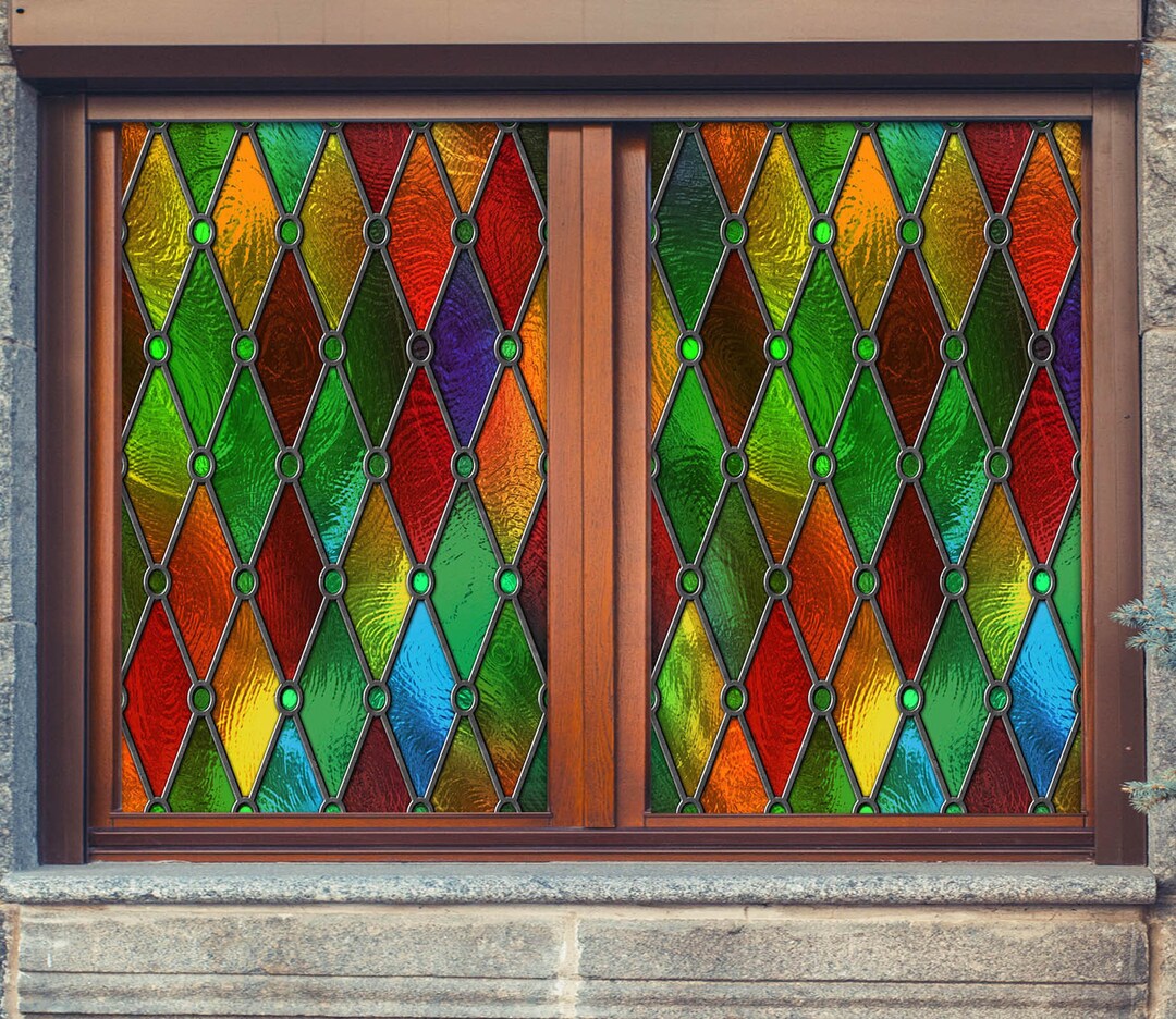 3D Diamond Pattern W2722 Window Film Print Sticker Cling Stained Glass ...