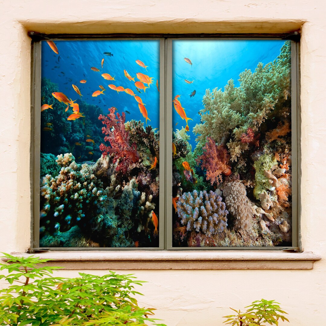 3D Orange Fish W950 Window Film Print Sticker Cling Stained Glass Xmas ...