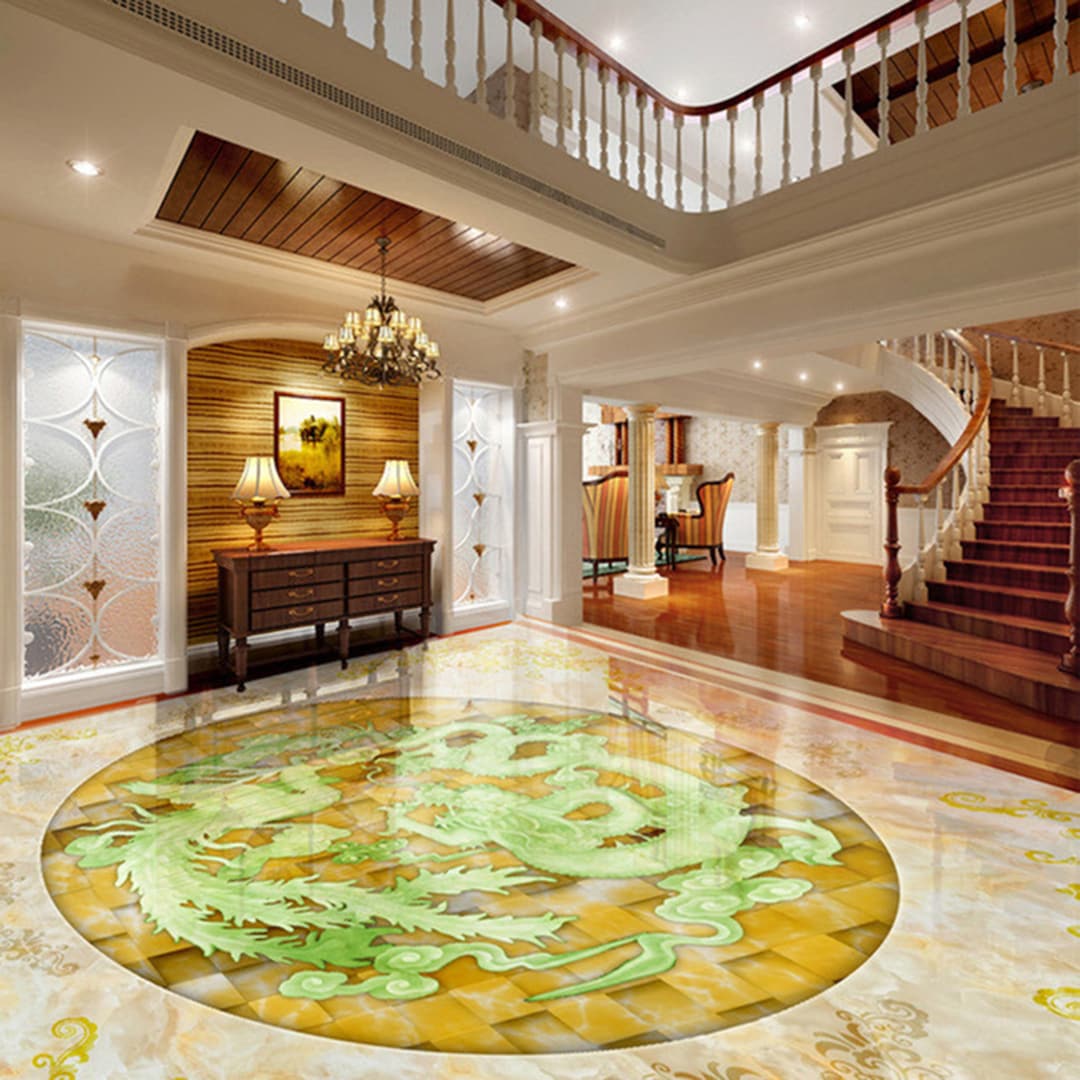 3D Green Dragon 1641 Floor Wallpaper Murals Self-adhesive Removable ...