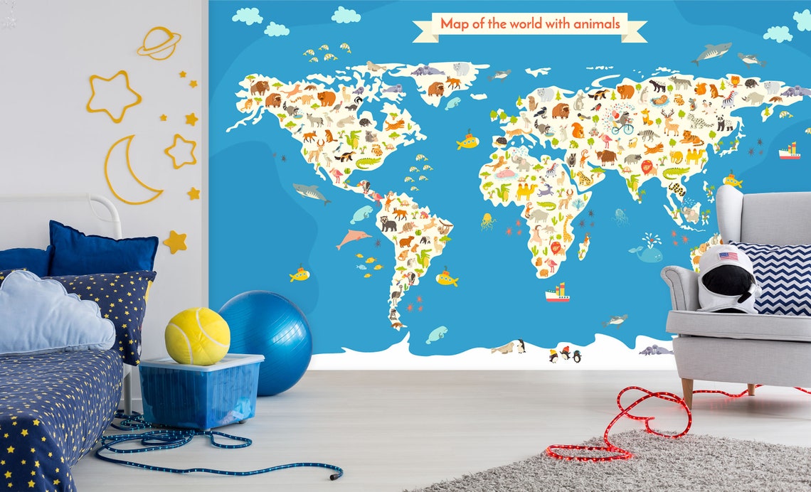 123x87312x219cm Cute World Map 738 Wallpaper | Etsy