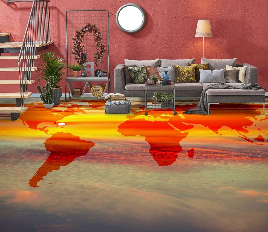 3D Red Map Shape 9770 Floor Wallpaper Murals Self-adhesive Removable ...