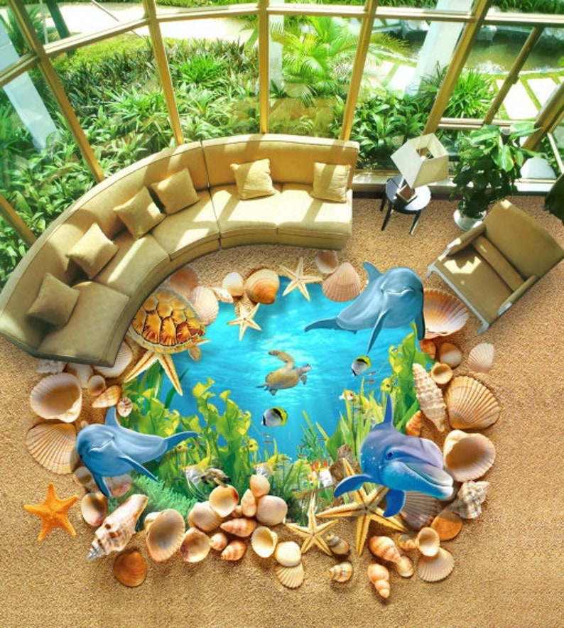 3D Shell Dolphin 1331 Floor Wallpaper Murals Self-adhesive | Etsy