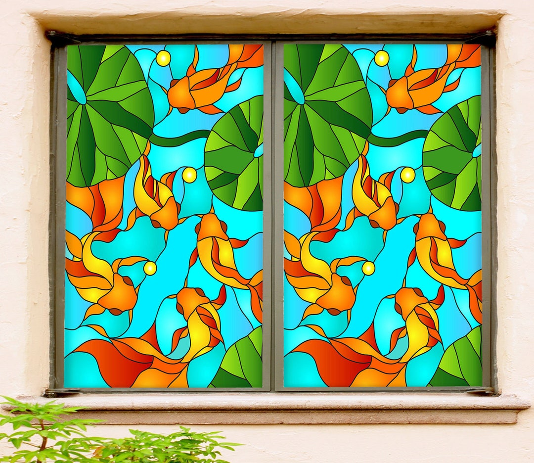 3D Happy Goldfish W6236 Window Film Print Sticker Cling Stained Glass ...