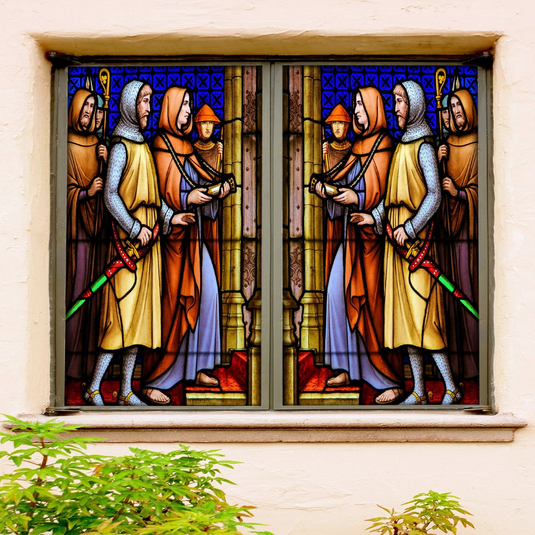 3D Face Bravely W718 Window Film Print Sticker Cling Stained Glass Xmas ...