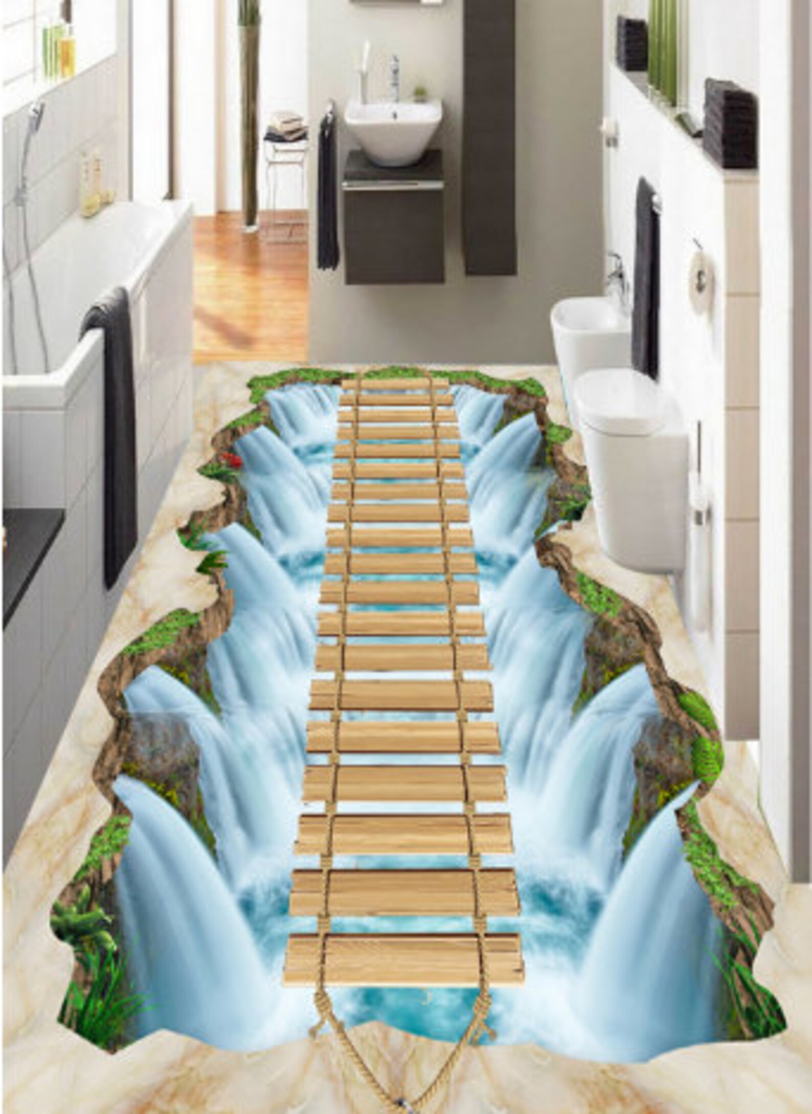 3D Waterfall Bridge 1273 Floor Wallpaper Murals Self-adhesive - Etsy