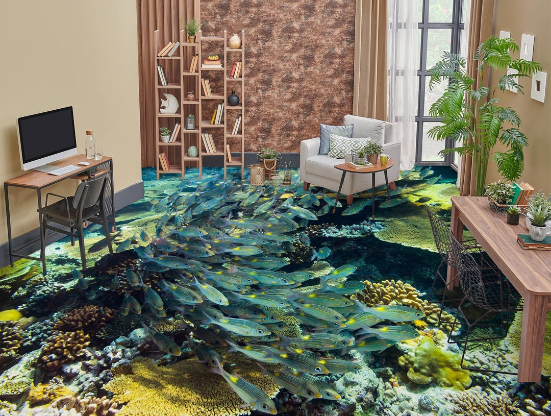 3D Ocean Fish 4311 Floor Wallpaper Murals Self-adhesive Removable ...