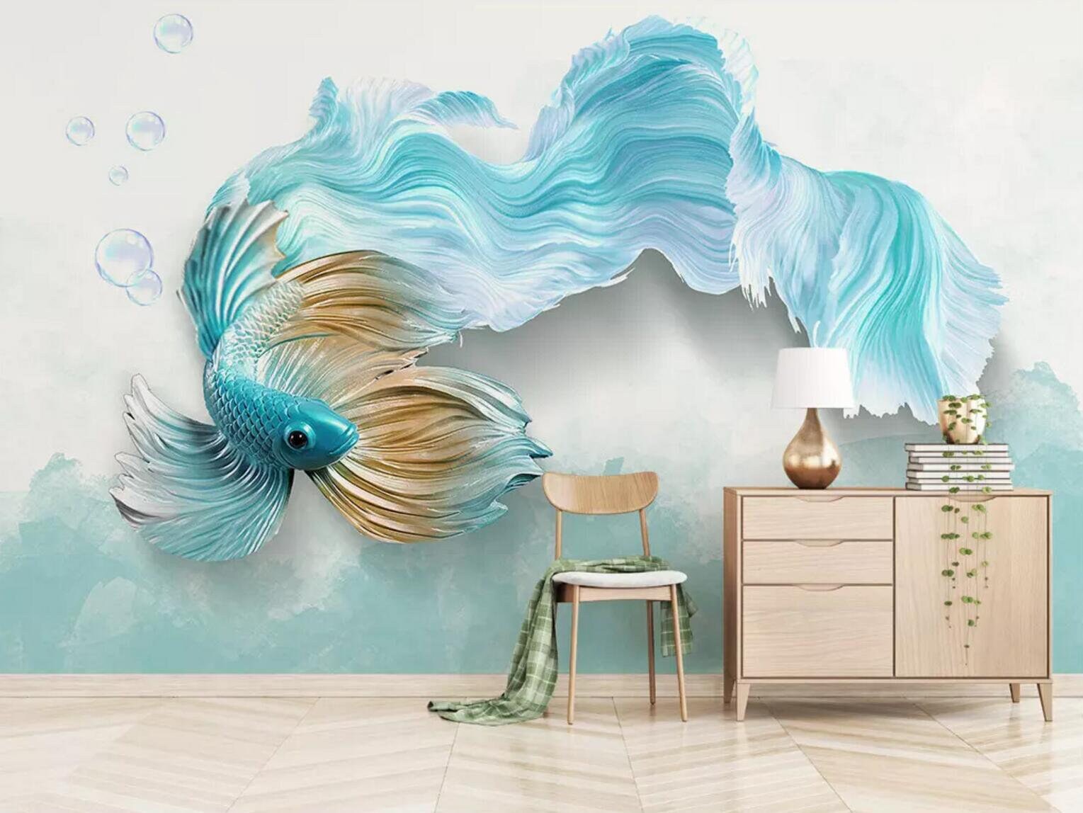 Blue Goldfish 2542 Wallpaper Mural Self Adhesive Peel and - Etsy