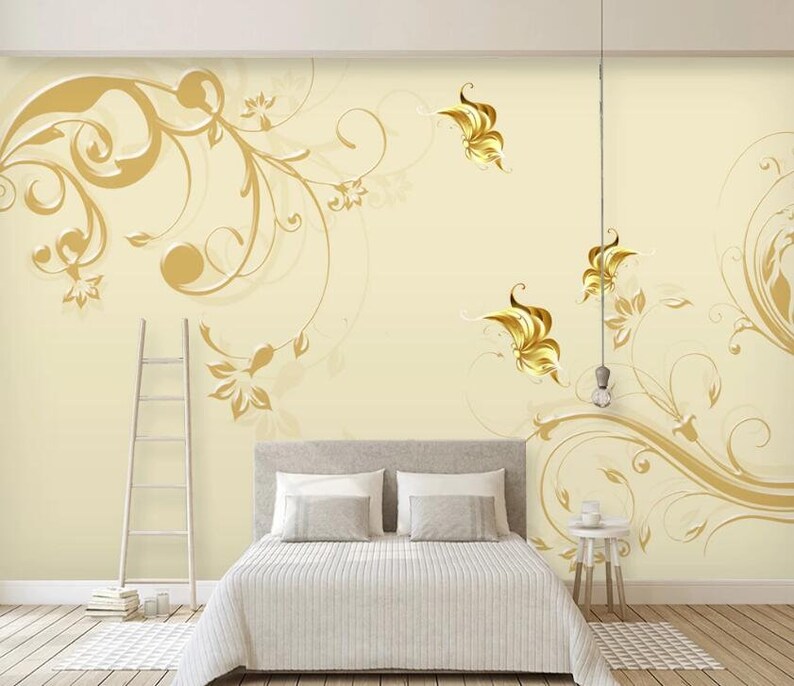 Yellow Floral Pattern WC041 Wallpaper Mural Self Adhesive Peel - Etsy