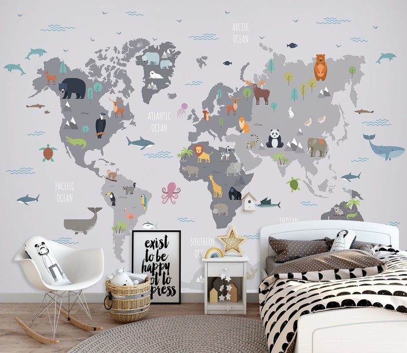 Lion Panda World Map 154 Wallpaper Mural Self Adhesive Peel - Etsy