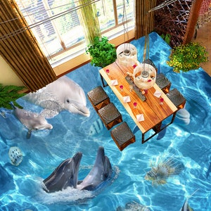 3D Dolphin Fish 0788 Floor Wallpaper Murals Self-adhesive Removable ...