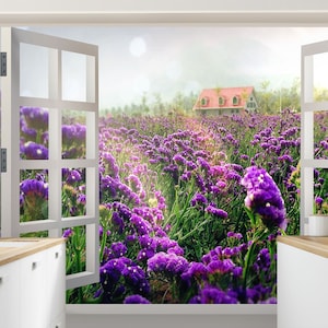Window Purple Flower 1280 Wallpaper Mural Self Adhesive Peel and Stick ...