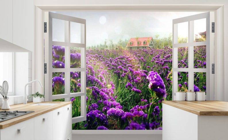 Window Purple Flower 1280 Wallpaper Mural Self Adhesive Peel - Etsy