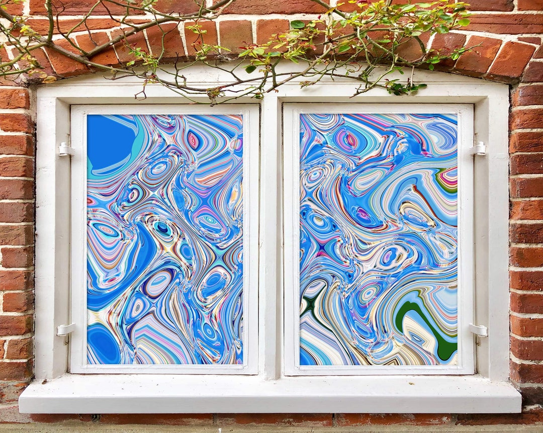 3D Blue Watermarks W1402 Window Film Print Sticker Cling Stained Glass ...