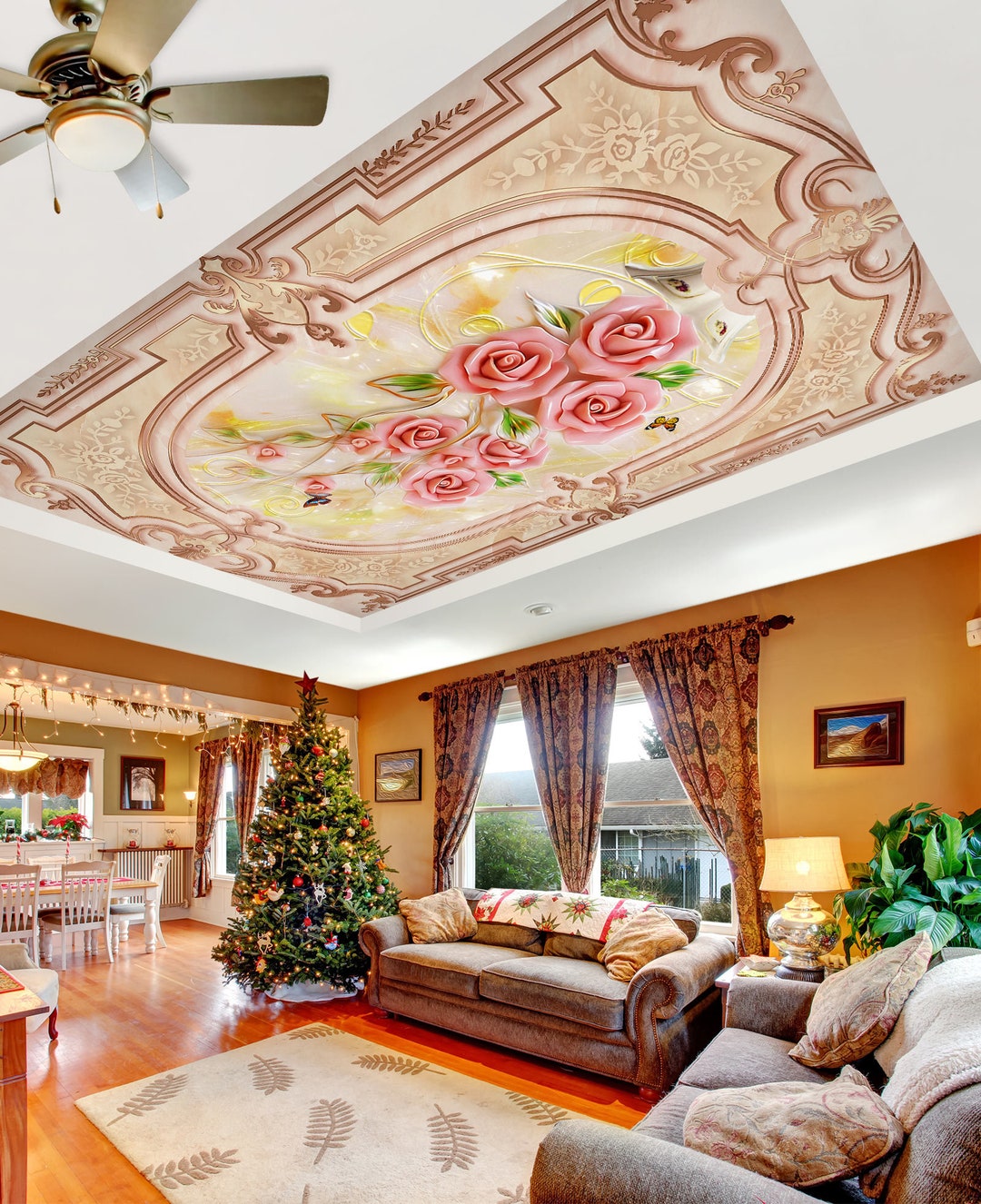 3D Pink Relief Rose C856 Ceiling Wallpaper Removable Self Adhesive ...