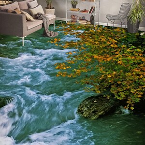3D River Leaves 4392 Floor Wallpaper Murals Self-adhesive Removable ...