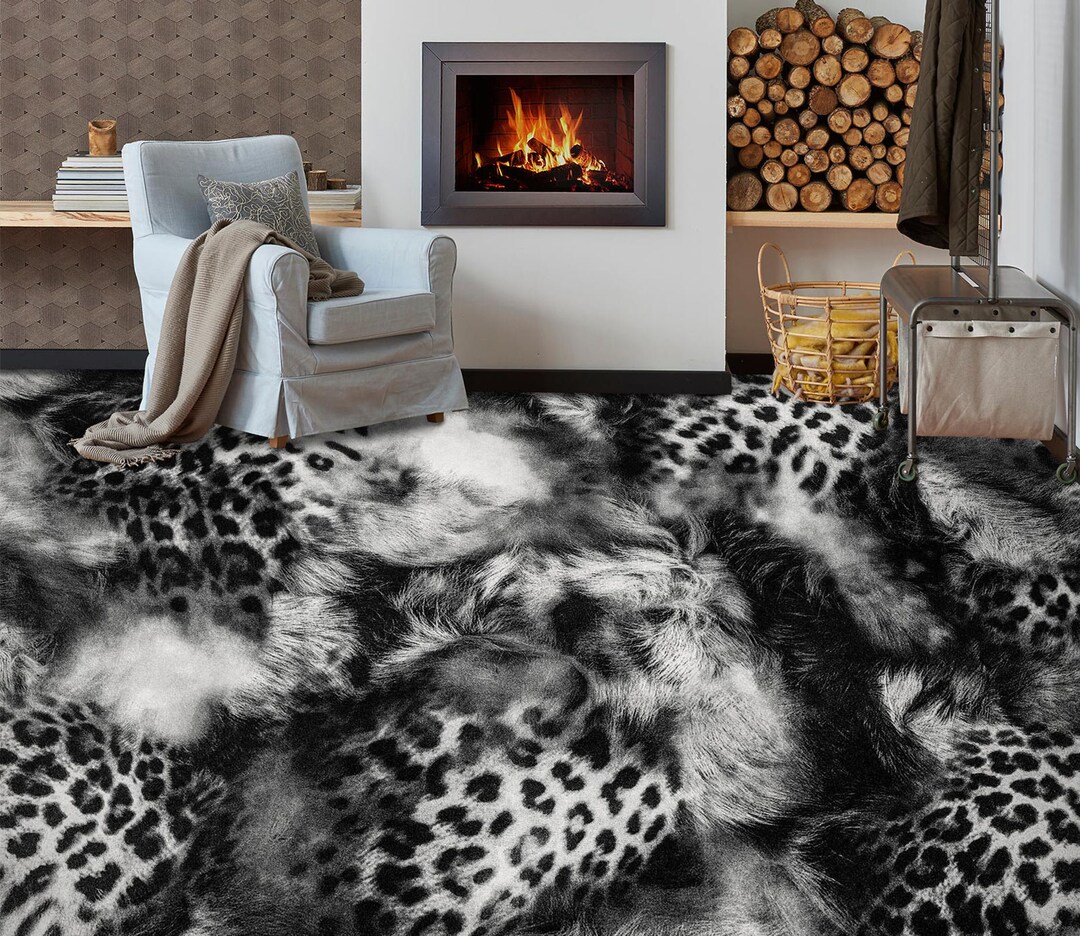 3D Black and White Leopard 7494 Floor Wallpaper Murals Self-adhesive ...