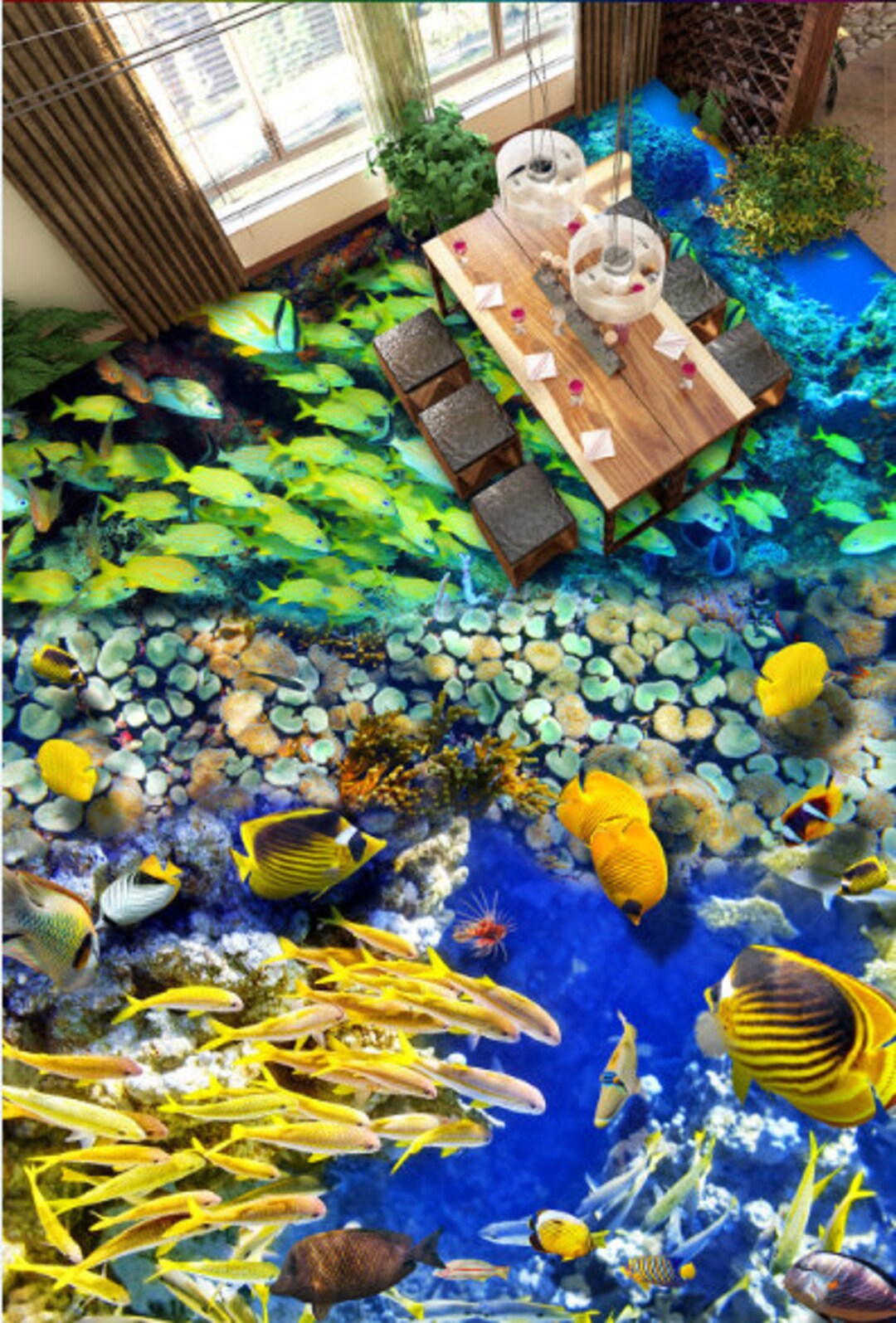 3D Green Fish 0919 Floor Wallpaper Murals Self-adhesive Removable ...