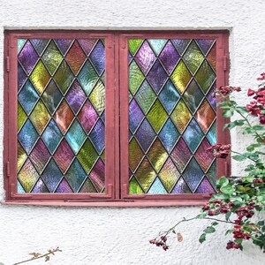 3D Colorful Art Rhombus W6461 Window Film Print Sticker Cling Stained ...