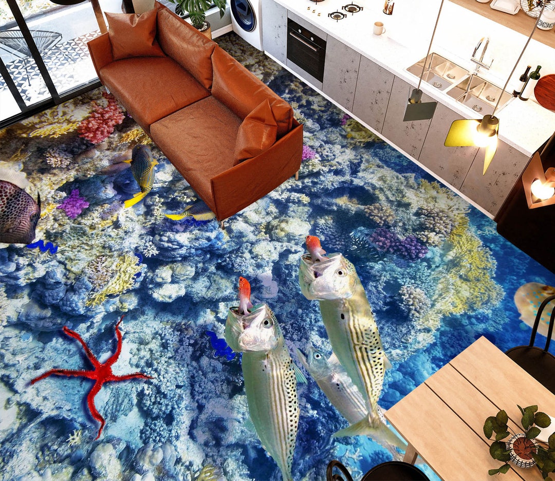 3D Fish Life Record 8552 Floor Wallpaper Murals Self-adhesive Removable ...