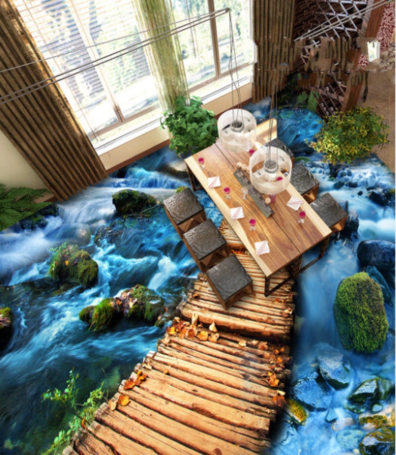 3D River Bridge 0301 Floor Wallpaper Murals Self-adhesive - Etsy
