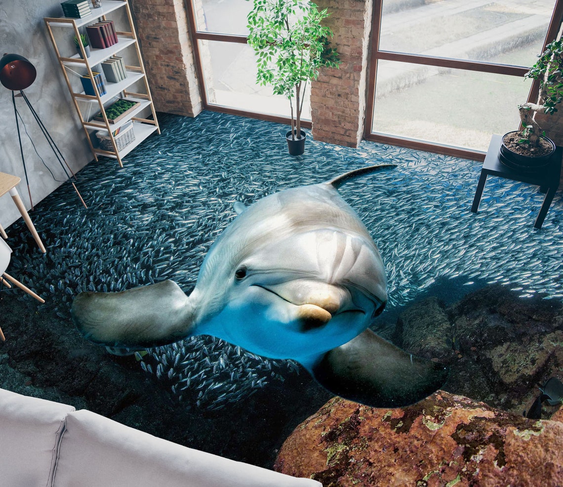 3D Gentle Dolphin 9840 Floor Wallpaper Murals Self-adhesive - Etsy