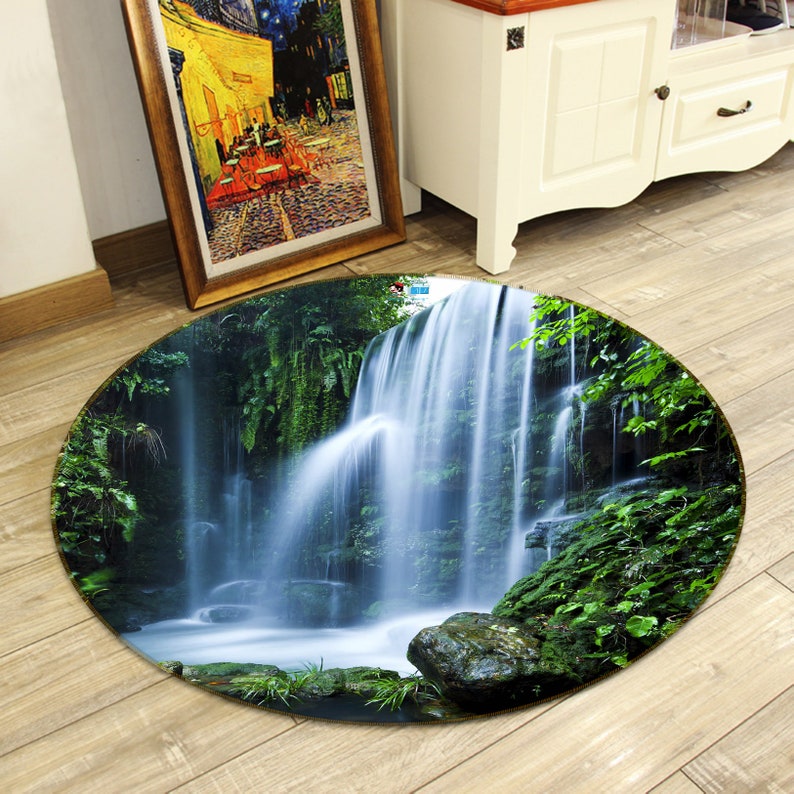 3D Waterfall View FA3209 Floor Non Slip Rug Carpet Room Round - Etsy