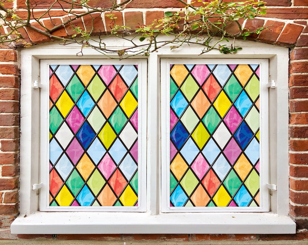 3D Colorful Diamonds W2164 Window Film Print Sticker Cling Stained ...