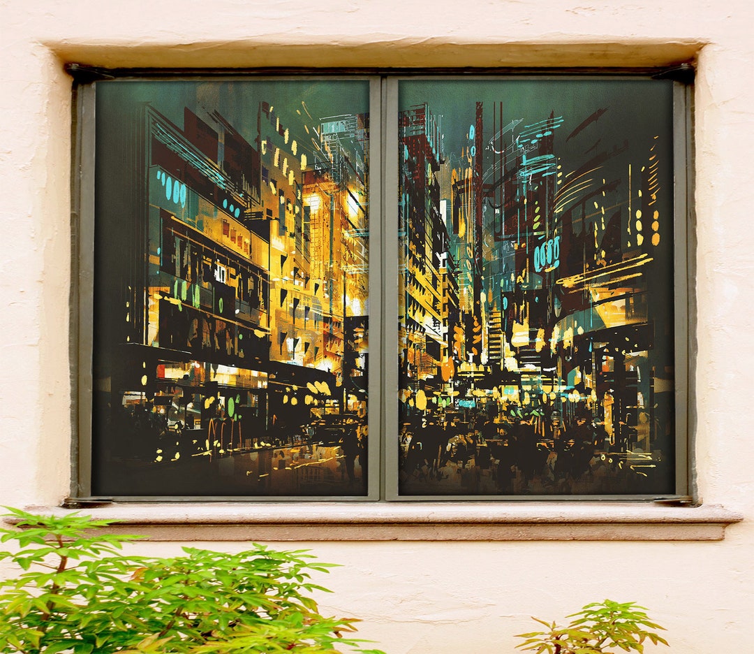 3D Fantasy City Night W6013 Window Film Print Sticker Cling Stained ...