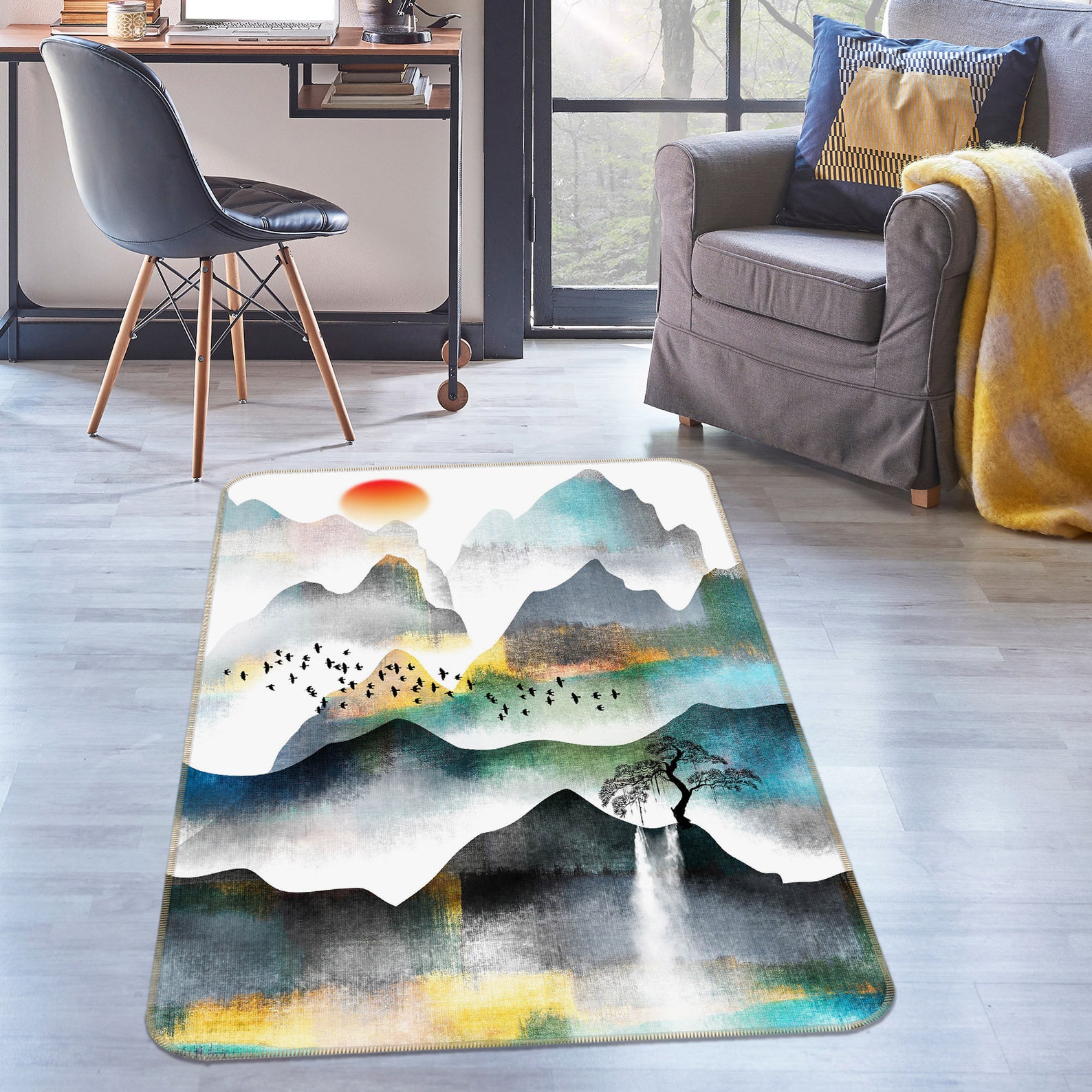 3D Colorful Cloudy Mountains FA6119 Floor Non Slip Rug Carpet | Etsy