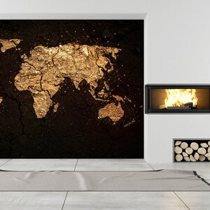 Gold Leaf World Map 119 Wallpaper Mural Self Adhesive Peel and Stick ...