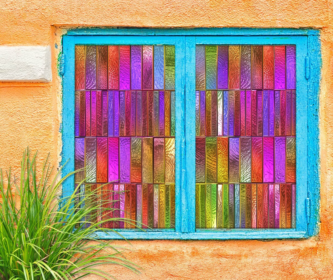 3D Rectangle W2705 Window Film Print Sticker Cling Stained Glass Xmas ...