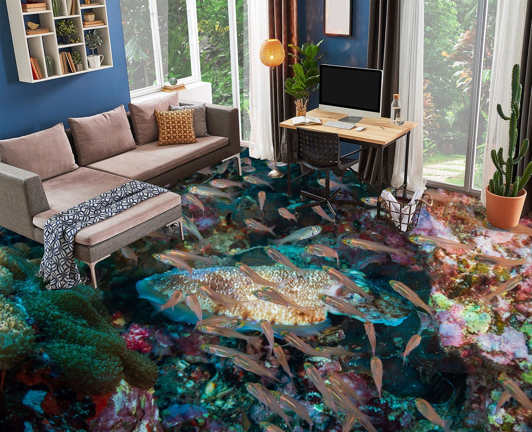 3D Ocean Fish 3456 Floor Wallpaper Murals Self-adhesive Removable ...