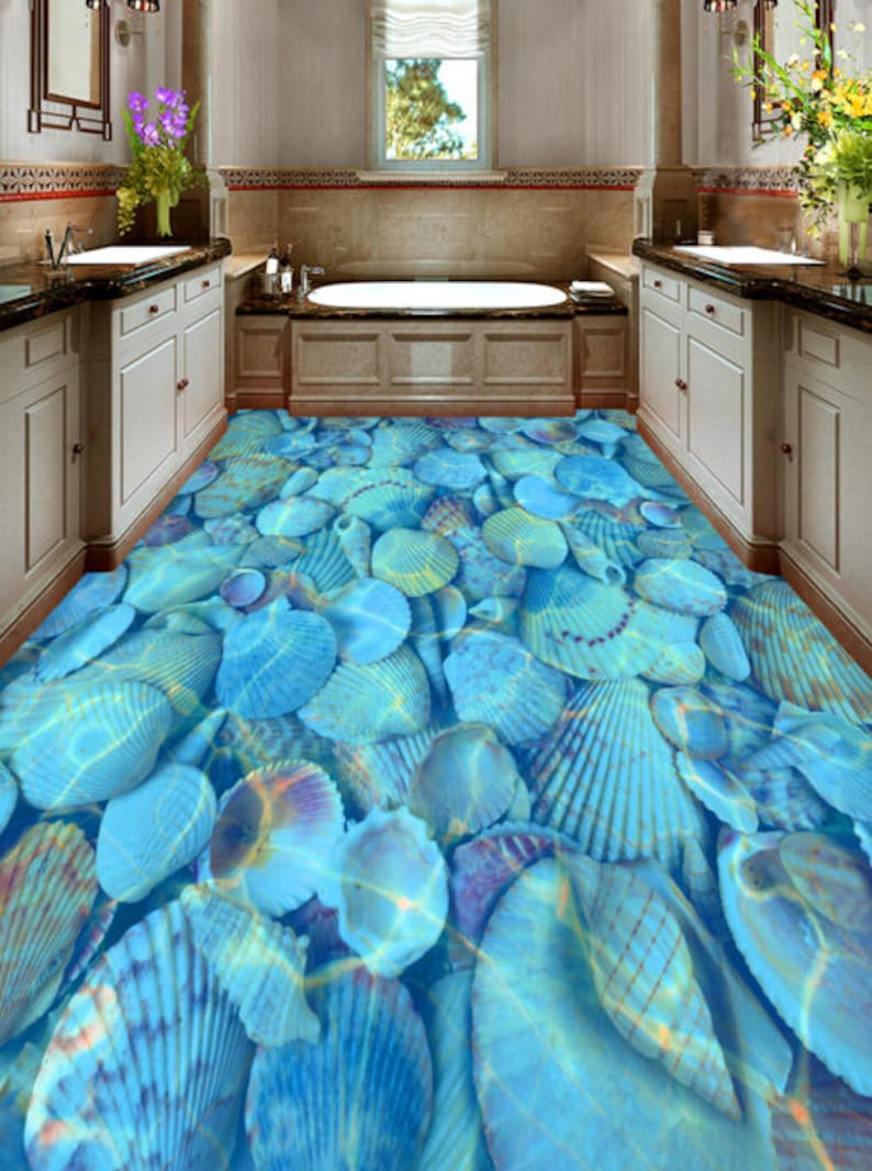 3D Blue Shell 0512 Floor Wallpaper Murals Self-adhesive | Etsy