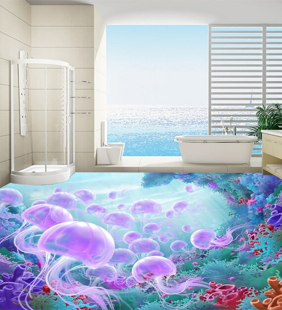 3D Purple Jellyfish 0129 Floor Wallpaper Murals Self-adhesive | Etsy